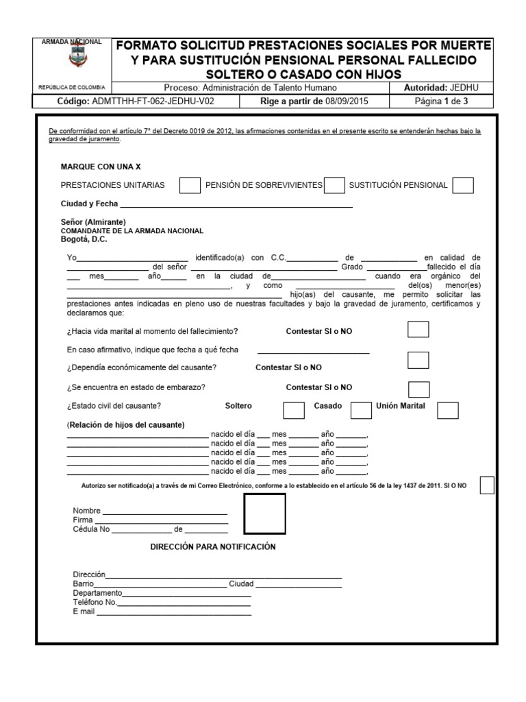 Anexo 2. Formato Solicitud Prestaciones Sociales Por Muerte y para Sustitucion Pensional ...