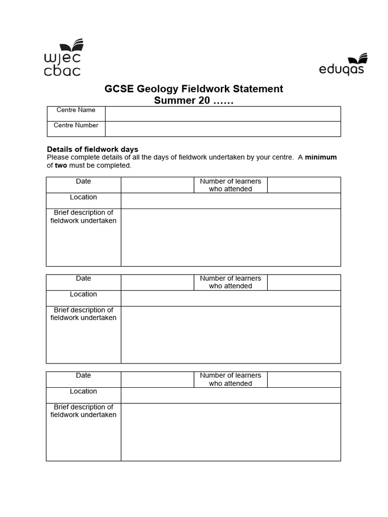 Fieldwork Statement Gcse Geology Website | PDF | Teaching Methods ...