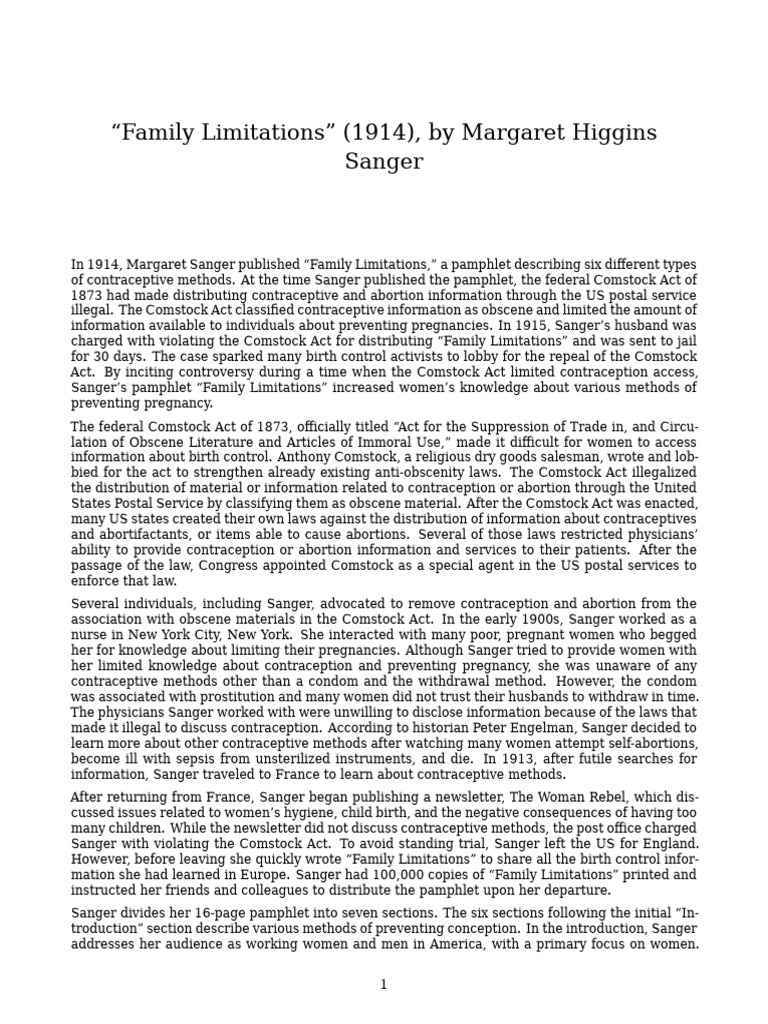 Family Limitations | PDF | Birth Control | Margaret Sanger