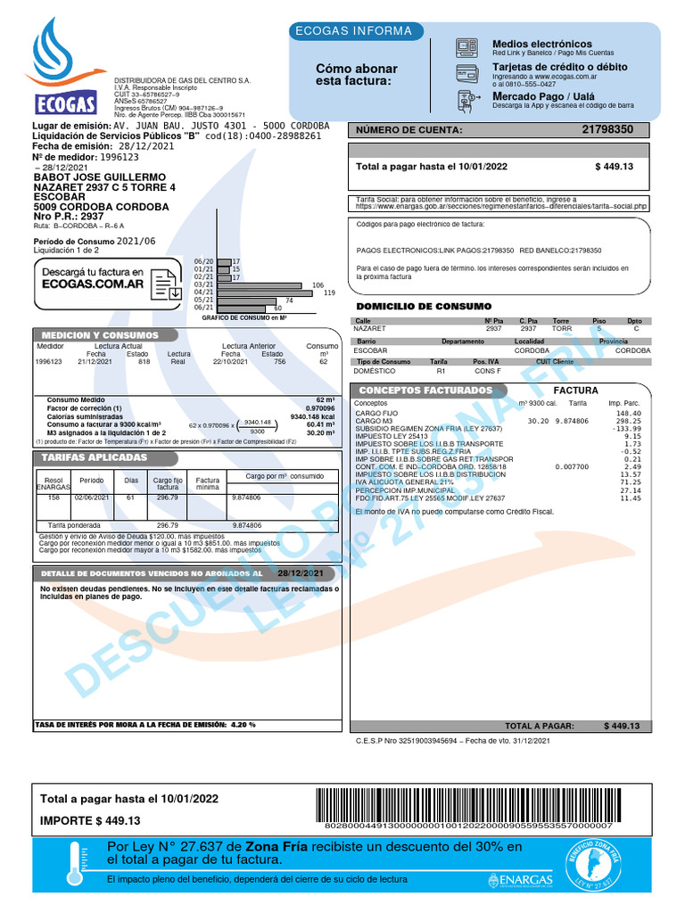 Ecogas-Opera Torre Iv Cuota 06-2021 (1de2) | PDF | Dinero | Servicios ...