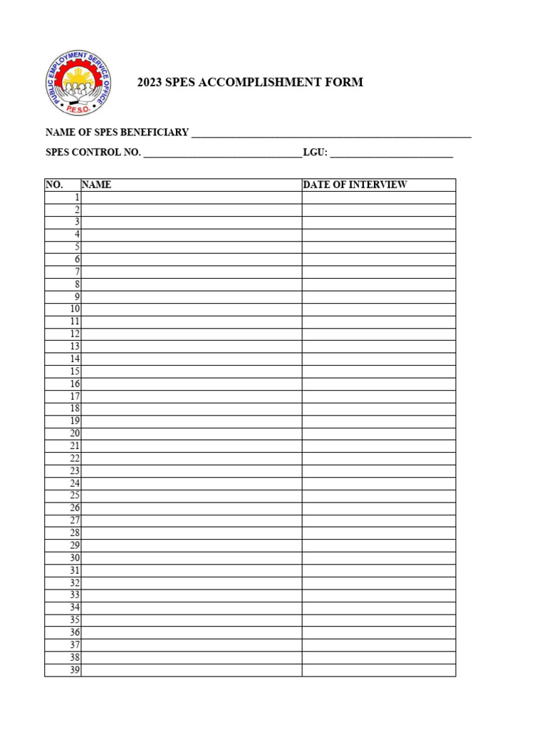 2023 Spes Accomplishment Form | PDF