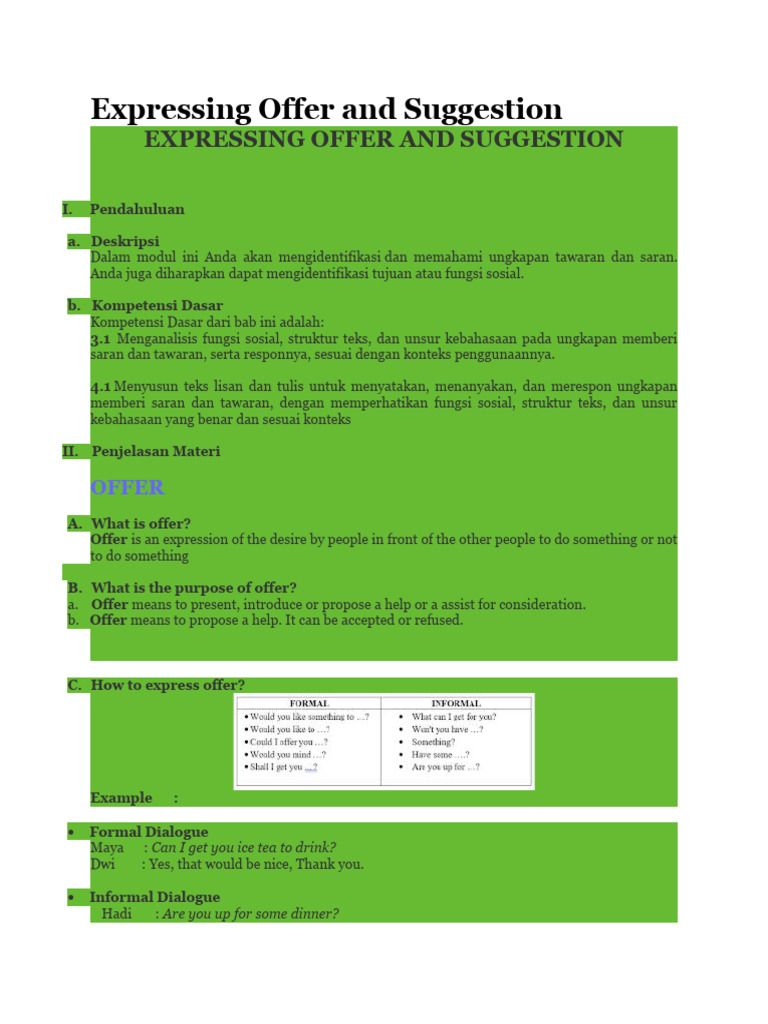 Expressing Offer and Suggestion | PDF | Linguistics