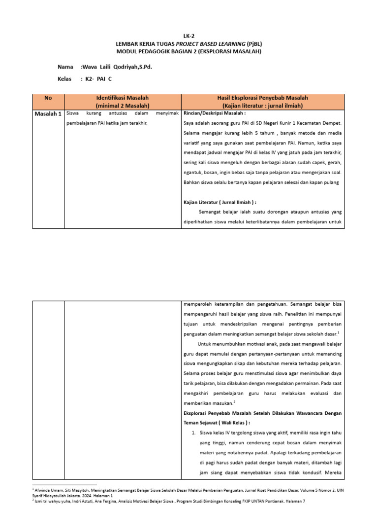 Lk 2 Eksplorasi Penyebab Masalah (Pjbl Pedagogik) | PDF
