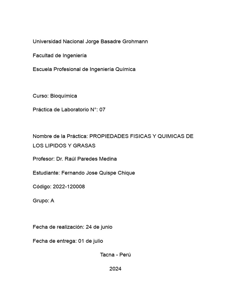 Lab 07 Bioquimica | PDF | gordo | Lípido Lab 07 Bioquimica | PDF | gordo | Lípido