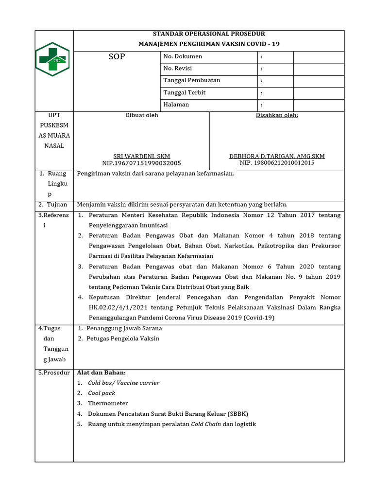 Sop Managemen Pengiriman Vaksin | PDF