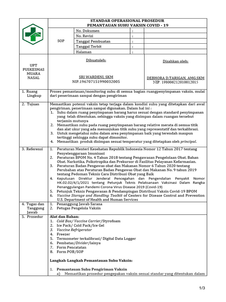 Sop Pemantauan Suhu | PDF