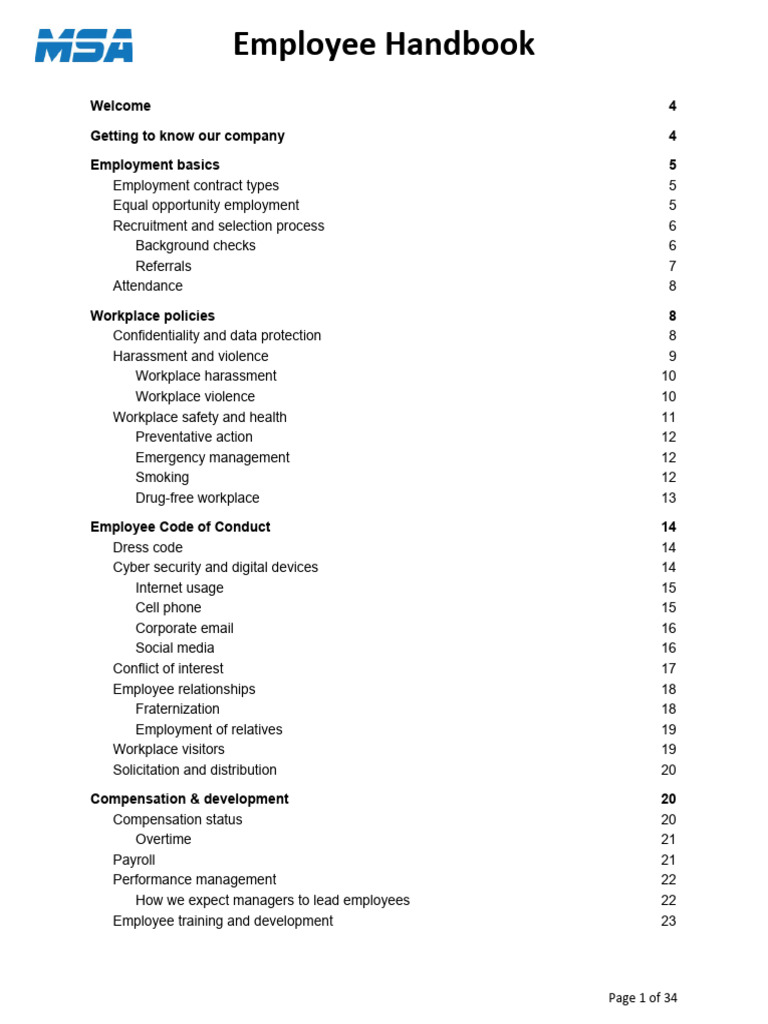 MSA Global Employee Handbook | PDF | Overtime | Employment