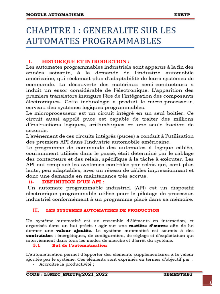 Introduction aux Automates Programmables | PDF | Entrée/Sortie ...