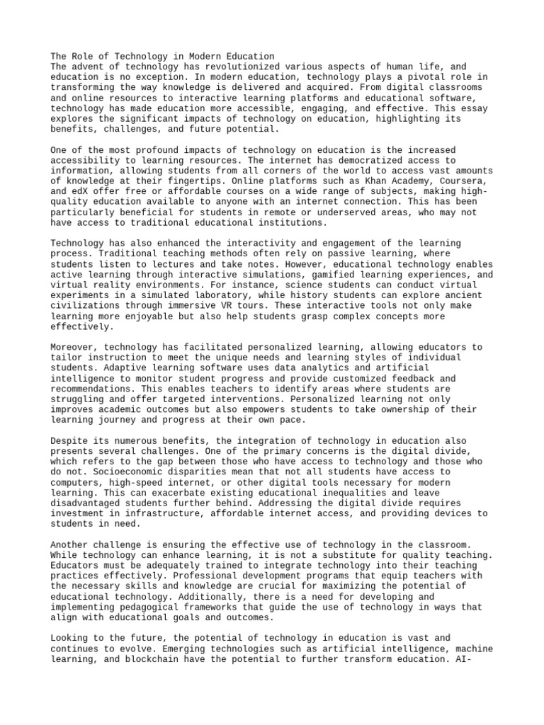 The Role of Technology in Modern Education | PDF | Educational ...