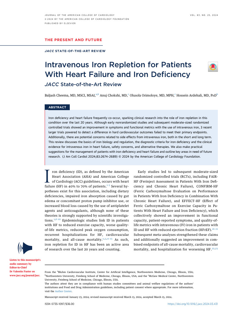 Intravenous Iron Repletion For Patients With Heart Failure and Iron ...