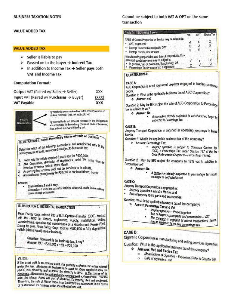 TAX VAT Rob Notes | PDF | Value Added Tax | Taxes