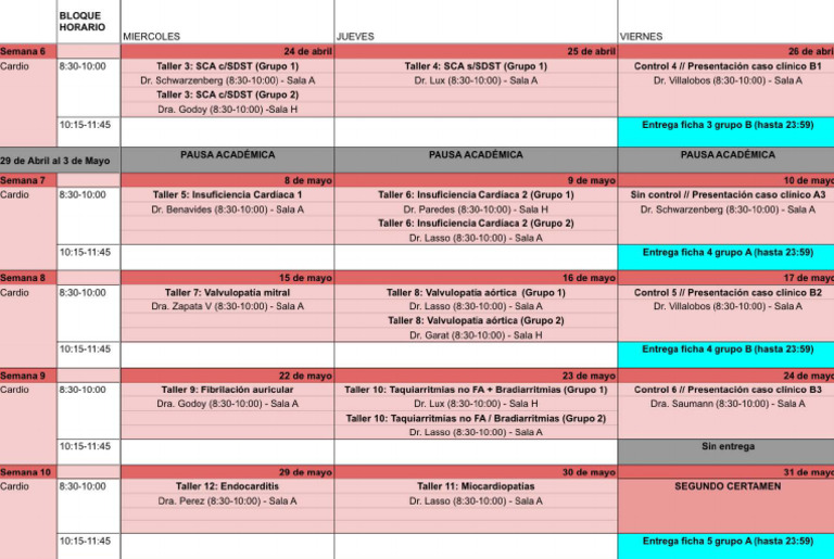Calendario Cardio Actualizado | PDF