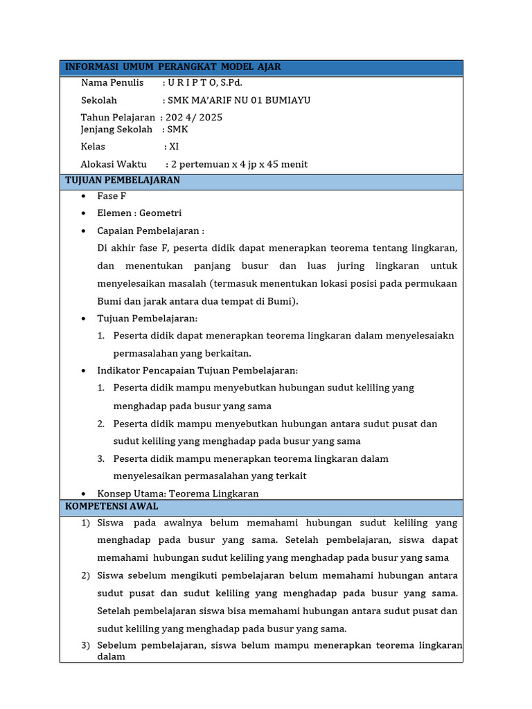 MA Lingkaran (XI) Fix | PDF