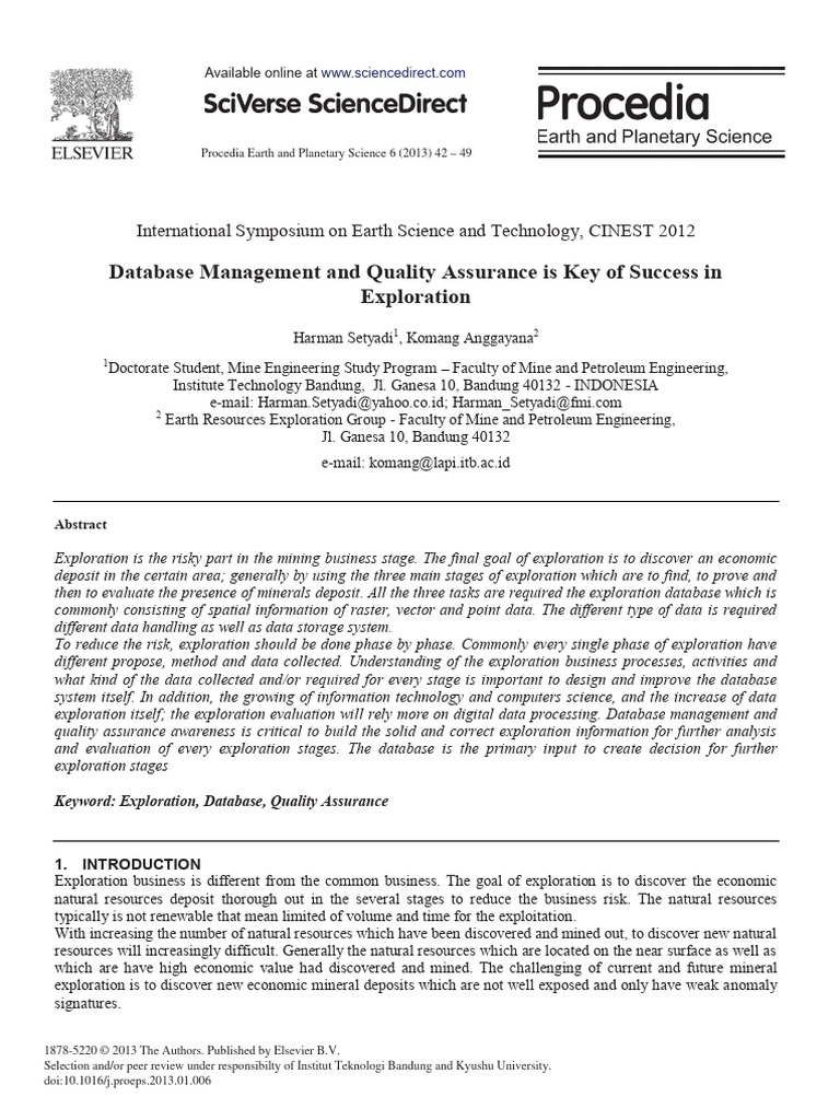 Database Management and Quality Assurance is Key of Success in Exploration | Download Free PDF ...