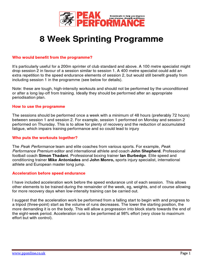 8 Week Sprint | PDF | Physical Fitness | Physical Exercise