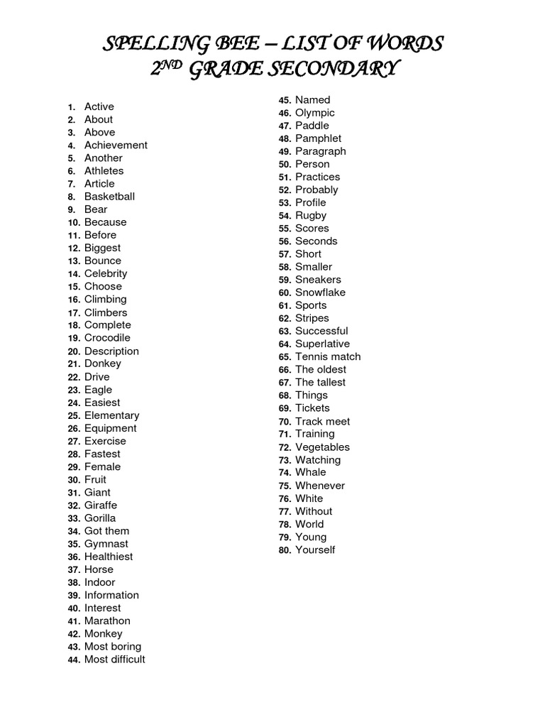 Spelling Bee - 2ND Sec. | PDF