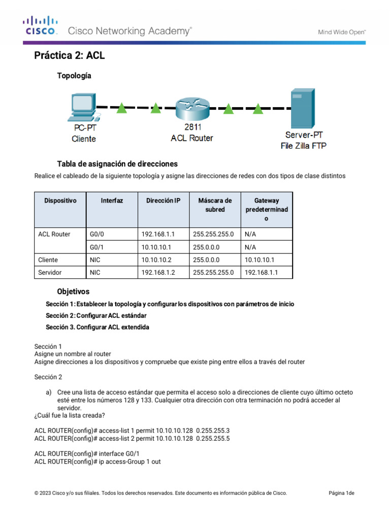 Práctica 2 ACL | PDF | Dirección IP | Enrutador (Computación)