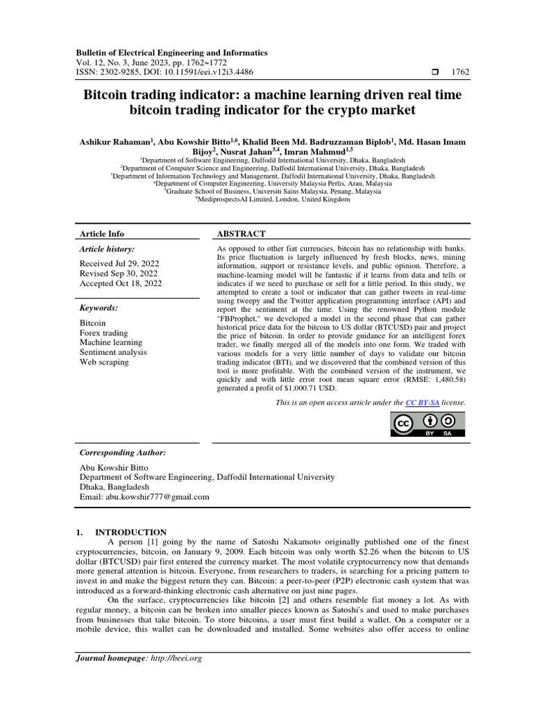 Bitcoin Trading Indicator A Machine Lear | PDF | Errors And Residuals ...