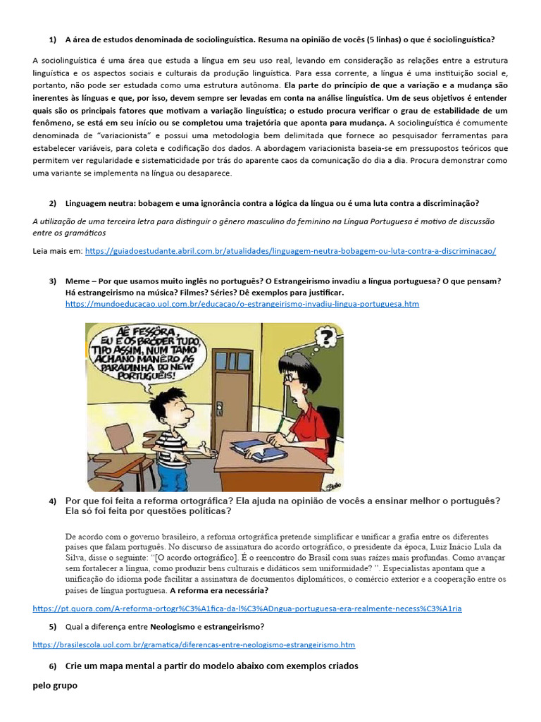A Área de Estudos Denominada de Sociolinguística - Atividade em Grupo ...