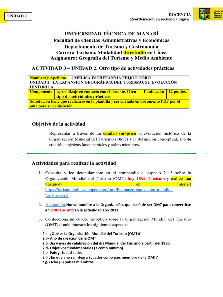 ACTIVIDAD DE GEOGRAFÍA DE 2 SEMANA (1) | Descargar gratis PDF | Turismo