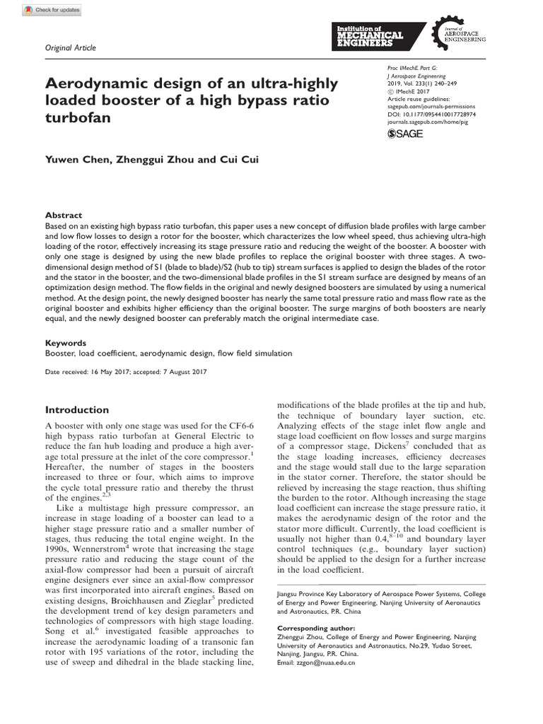Aerodynamic Design of An Ultra Highly Loaded Booster of A High Bypass ...