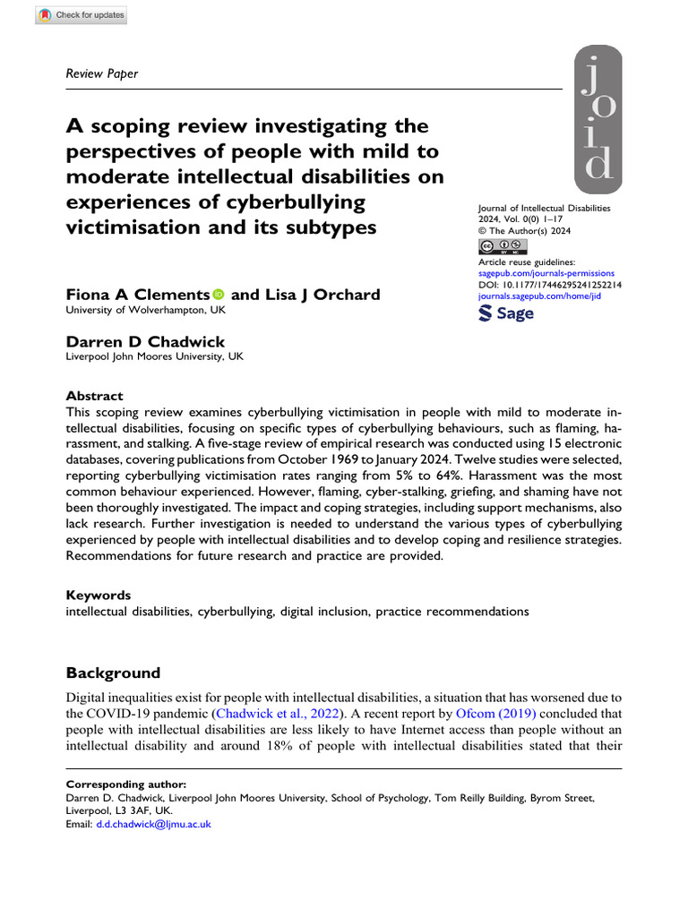 Clements Et Al 2024 A Scoping Review Investigating The Perspectives of People With Mild To ...