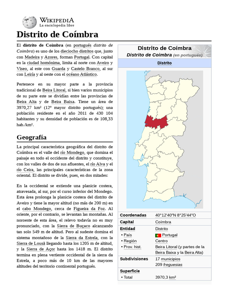 Geografía del Distrito de Coímbra | PDF | Ciencias de la Tierra