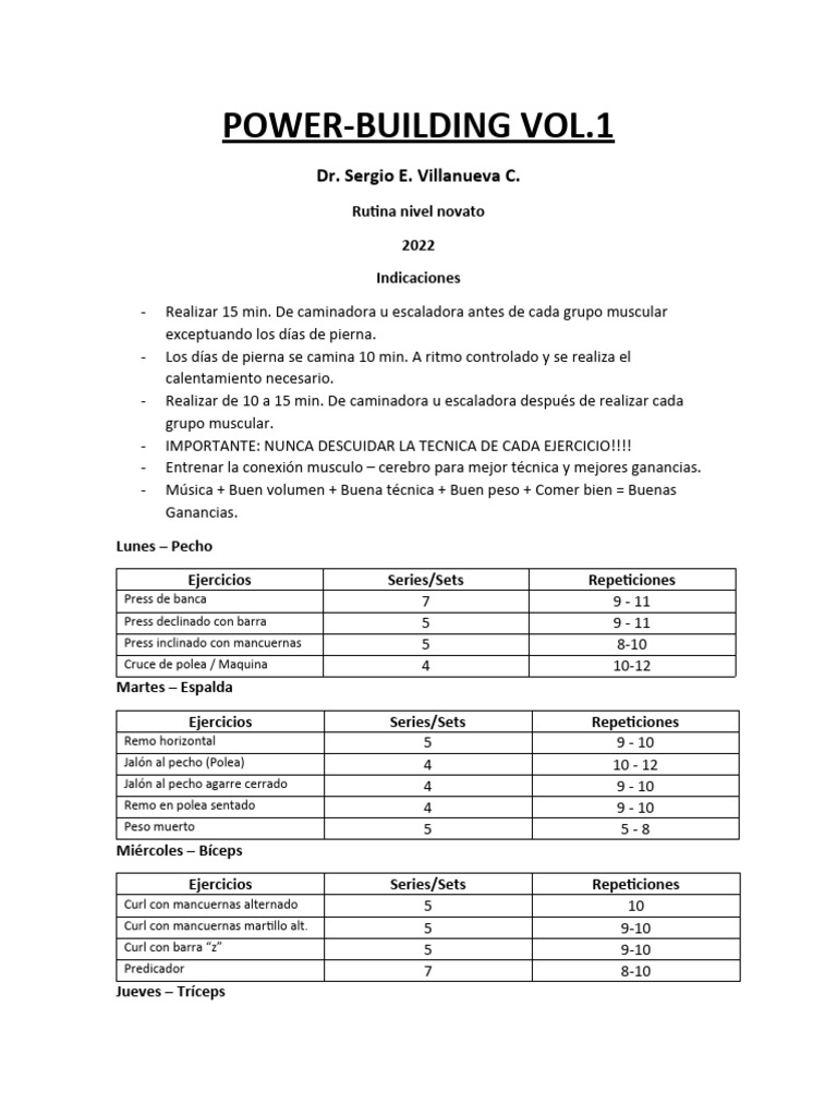 Rutina Powerbuilding VOL.1 | PDF | Aptitud física | Entrenamiento de fuerza