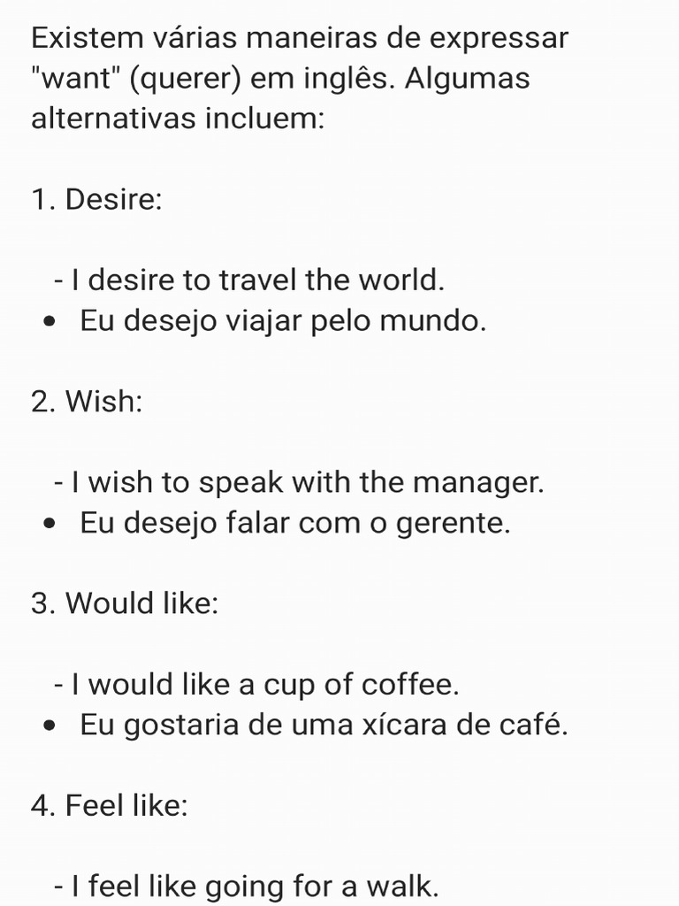 Outras Formas de Falar Want em Inglês - 240705 - 205133 | PDF