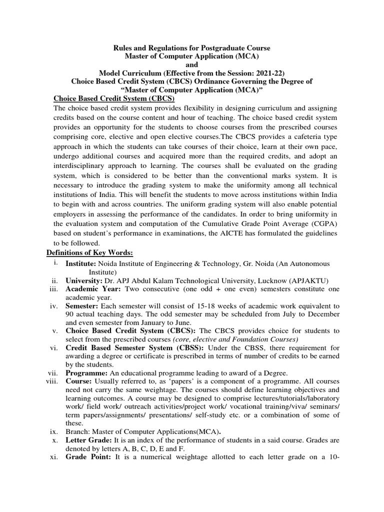 Mca Pdf Course Credit Curriculum 