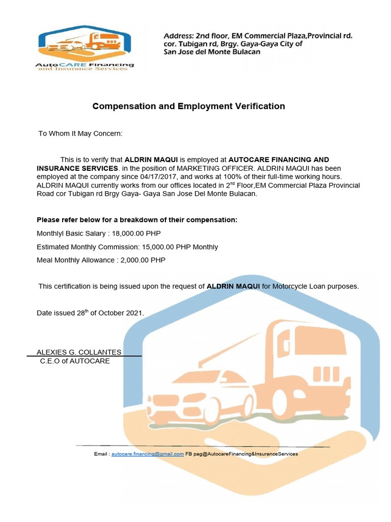 Employment Verification for Aldrin Maqui | PDF