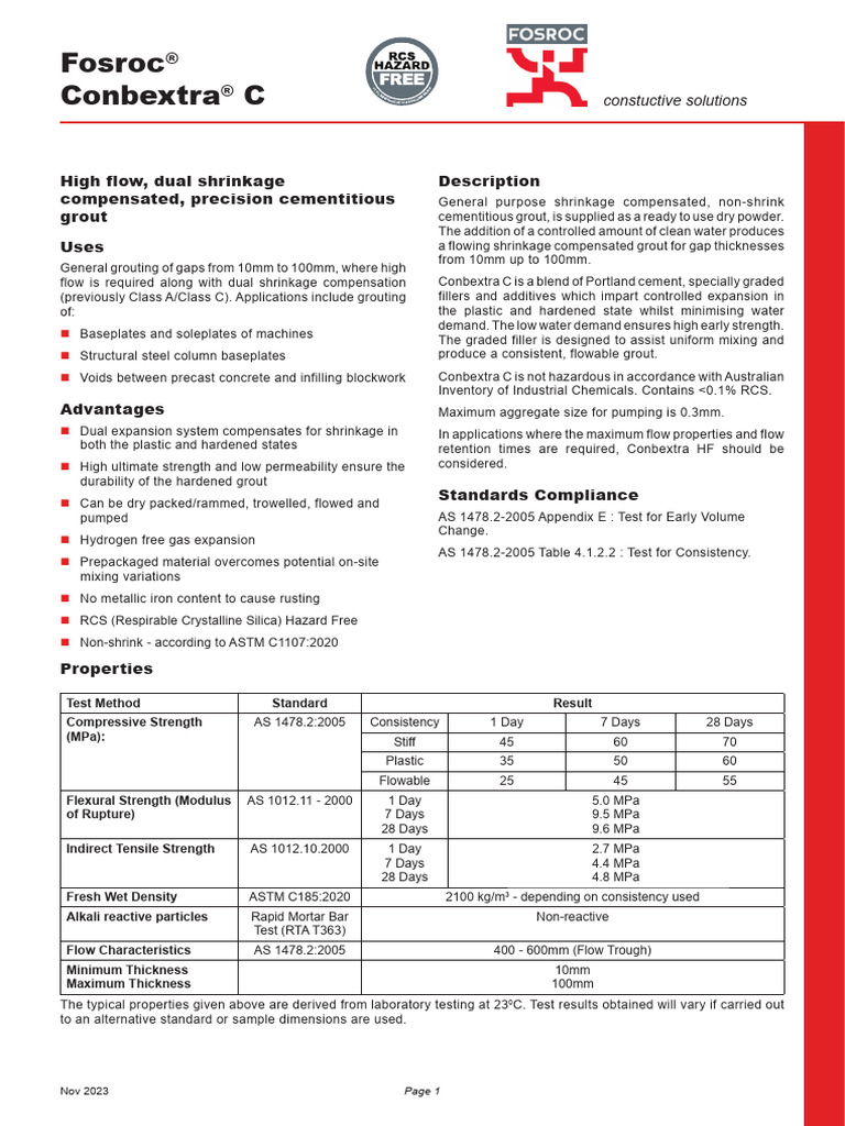 Fosroc Conbextra C TDS | PDF | Concrete | Cement