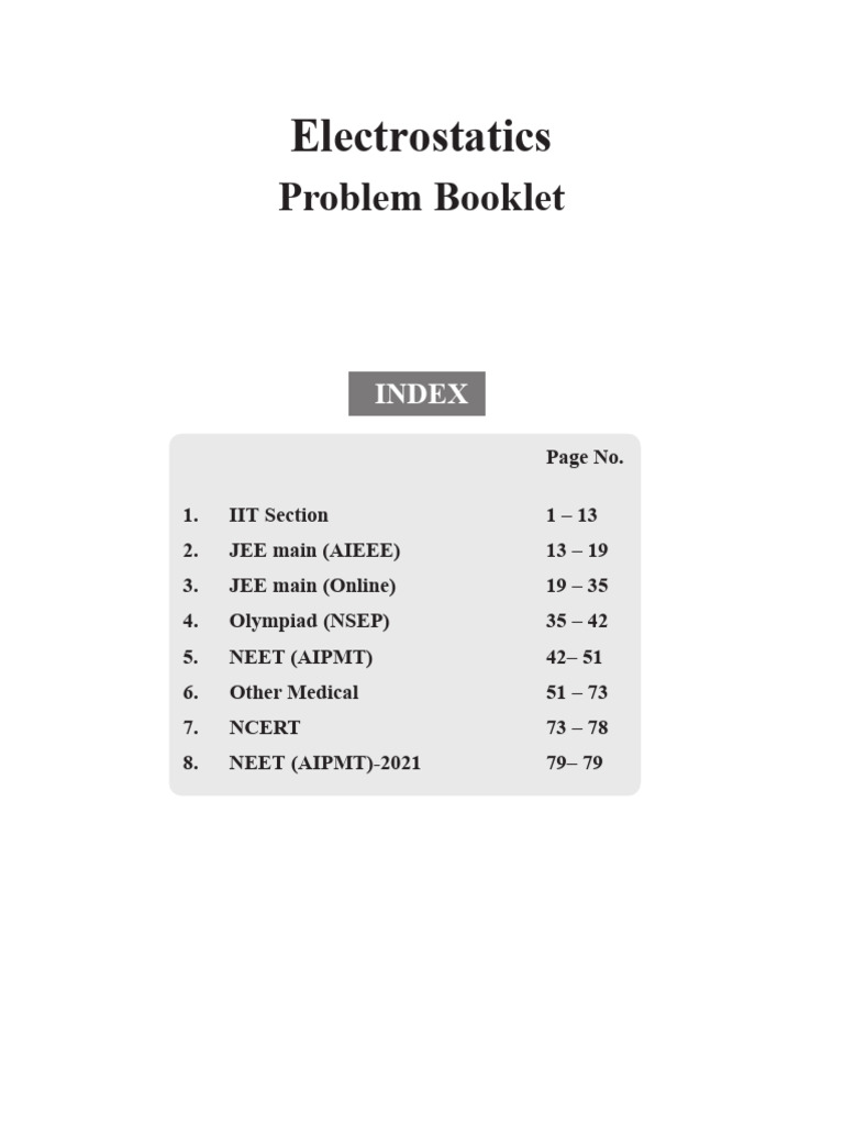 Problem Booklet - Electrostatics-1 | PDF | Capacitor | Capacitance