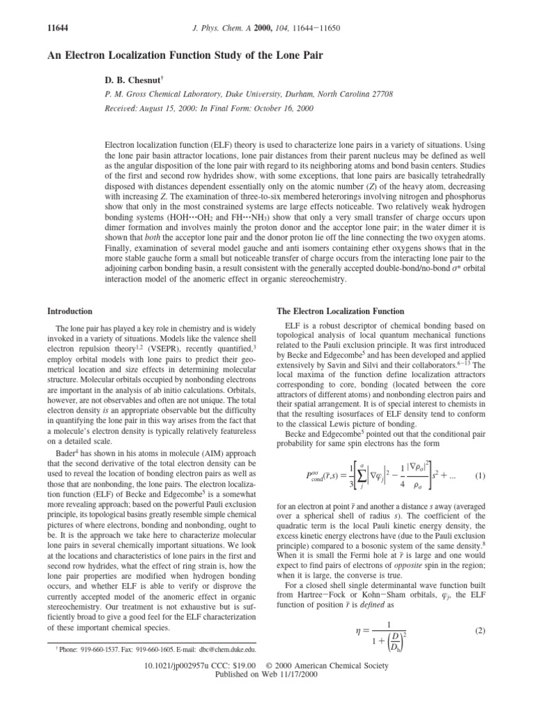 An Electron Localization Function Study of The Lone Pair | PDF ...