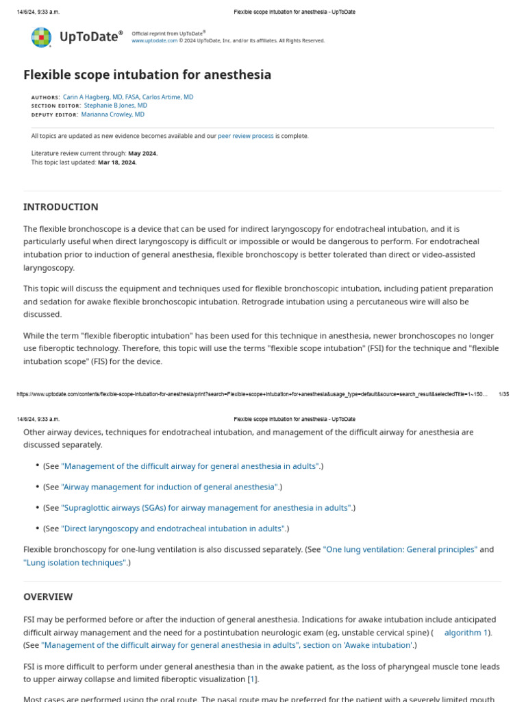 Flexible Scope Intubation For Anesthesia - 240706 - 194022 | PDF | Larynx | Anesthesia