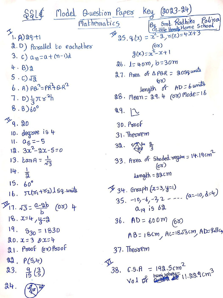 KSEAB Karnataka SSLC Official Model Question Paper 2024- Mathematics ...