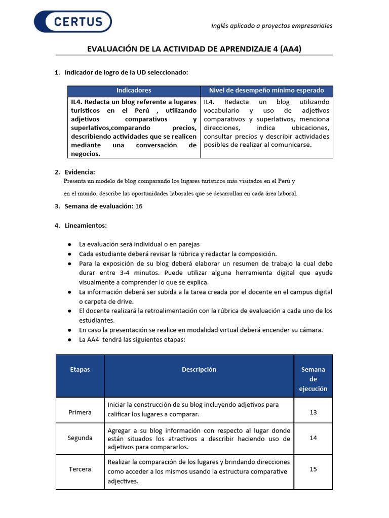 Lineamientos Evaluación AA4 | PDF | Blog | Evaluación