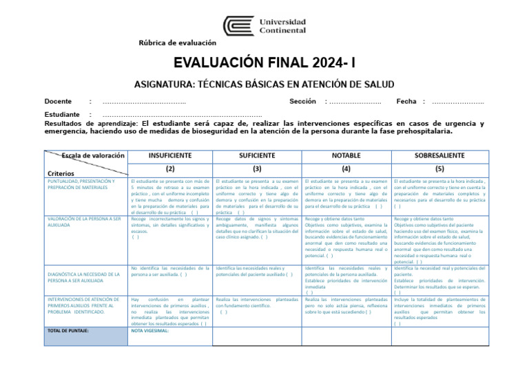 Rubrica de Evaluacion Final | PDF | Evaluación | Examen físico