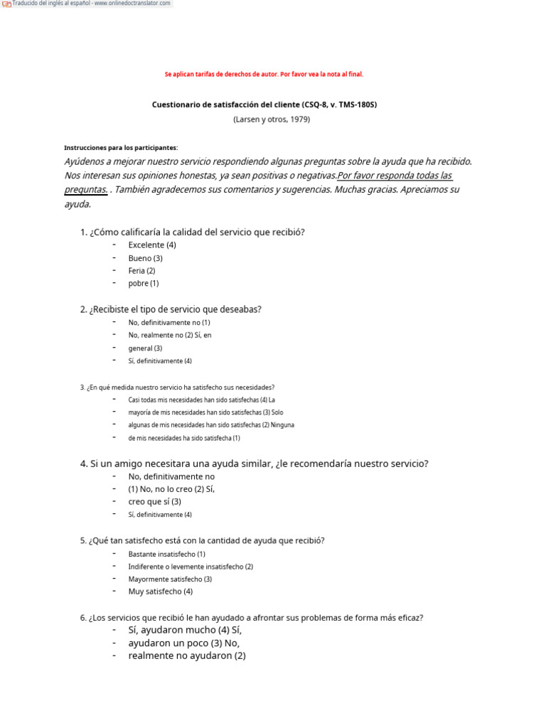 CSQ en Es | PDF | La satisfacción del cliente