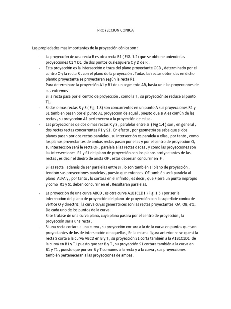 Proyección Cónica: Propiedades y Ejemplos | PDF | Tangente | Geometría ...