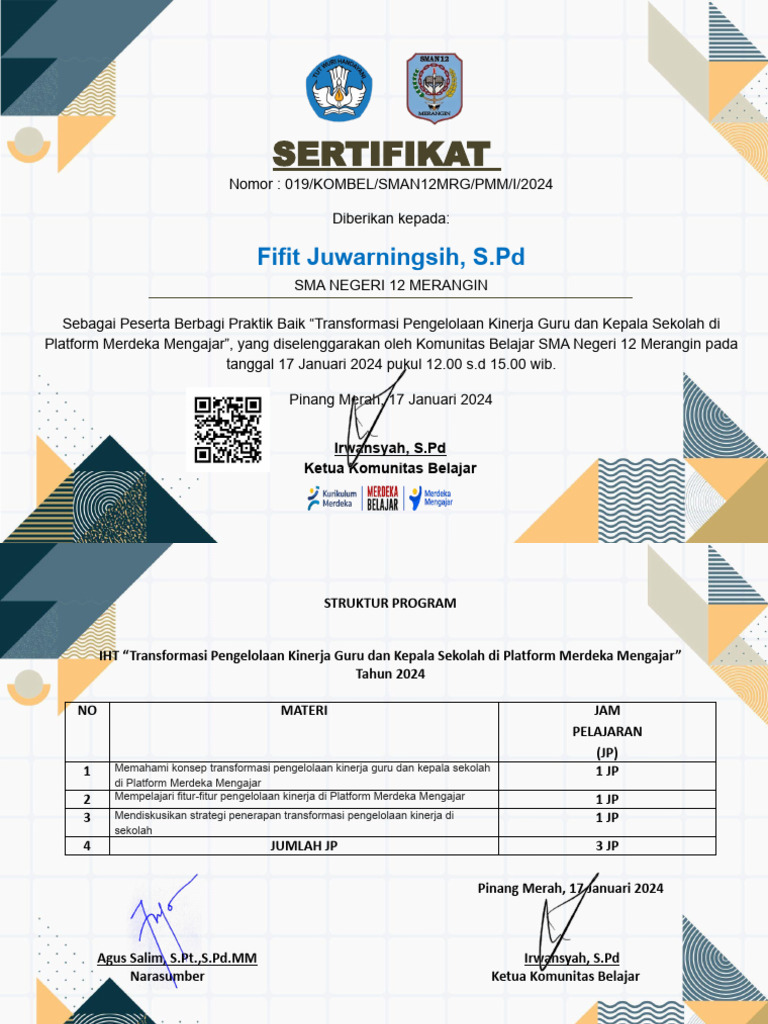 Sertifikat Fifit Juwarningsih, S.PD | PDF