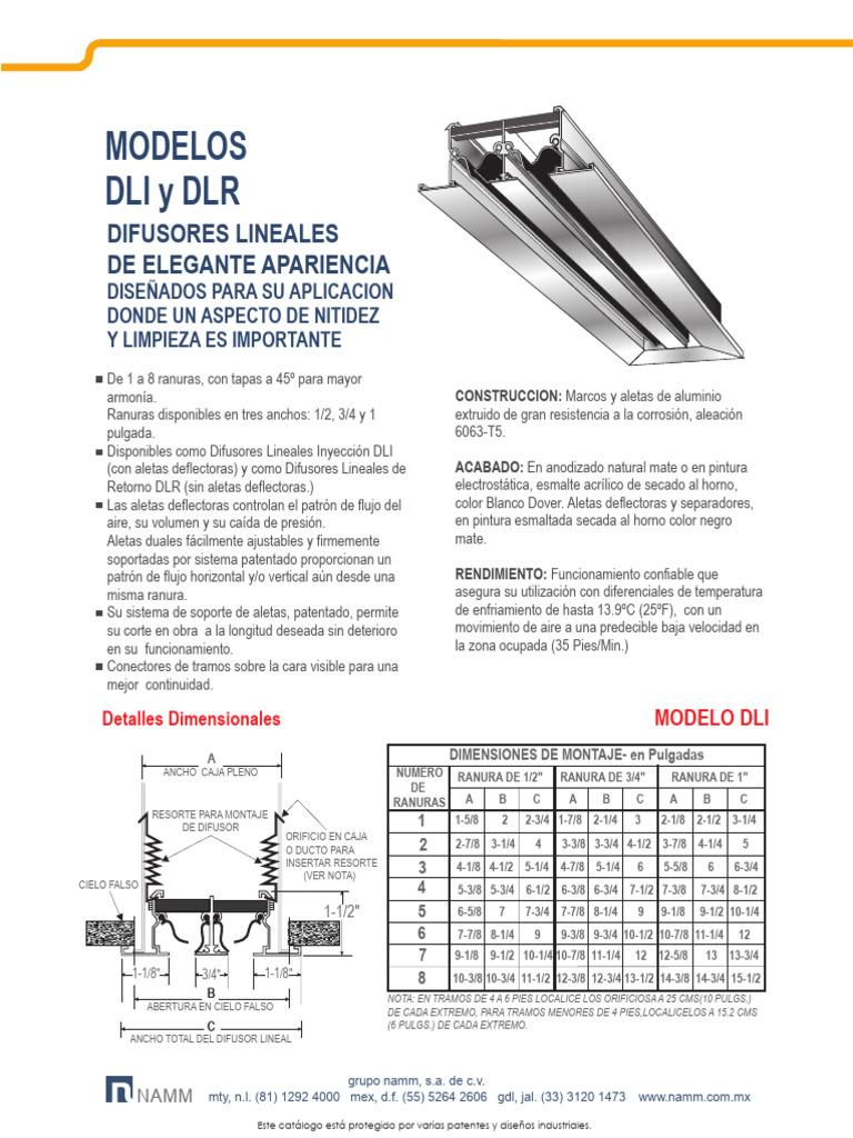 Difusores Lineales DLI y DLR NAMM | PDF
