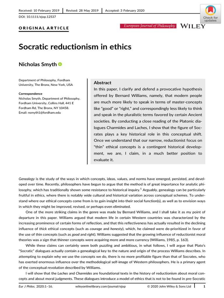 Socratic Reductionism in Ethics-Nicholas Smith | PDF | Socrates ...