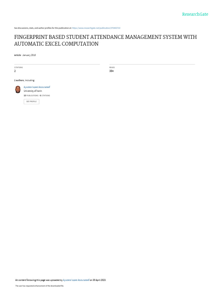 Fingerprint Based Student Attendance Management System With Automatic ...