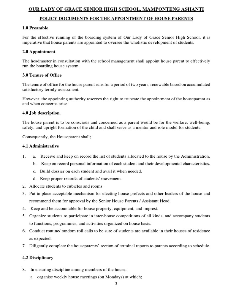 HOUSE PARENT JOB DESCRIPTION Revised | PDF | Disciplines