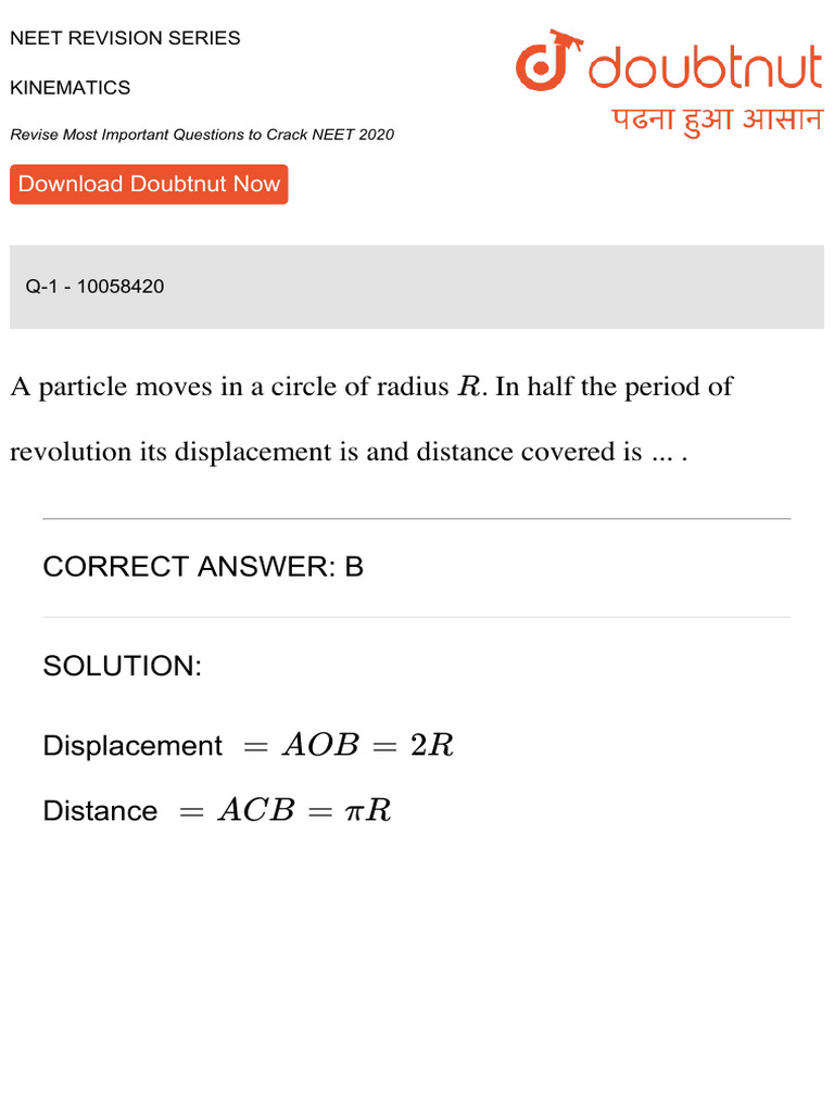 NEET Kinematics Revision Questions | PDF | Speed | Acceleration