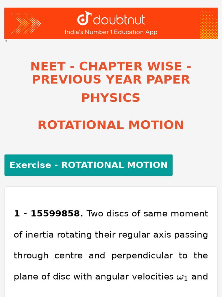 Neet Chapter Wise Previous Year Paper Class 12 Physics Rotational Motion Doubtnut English Medium ...