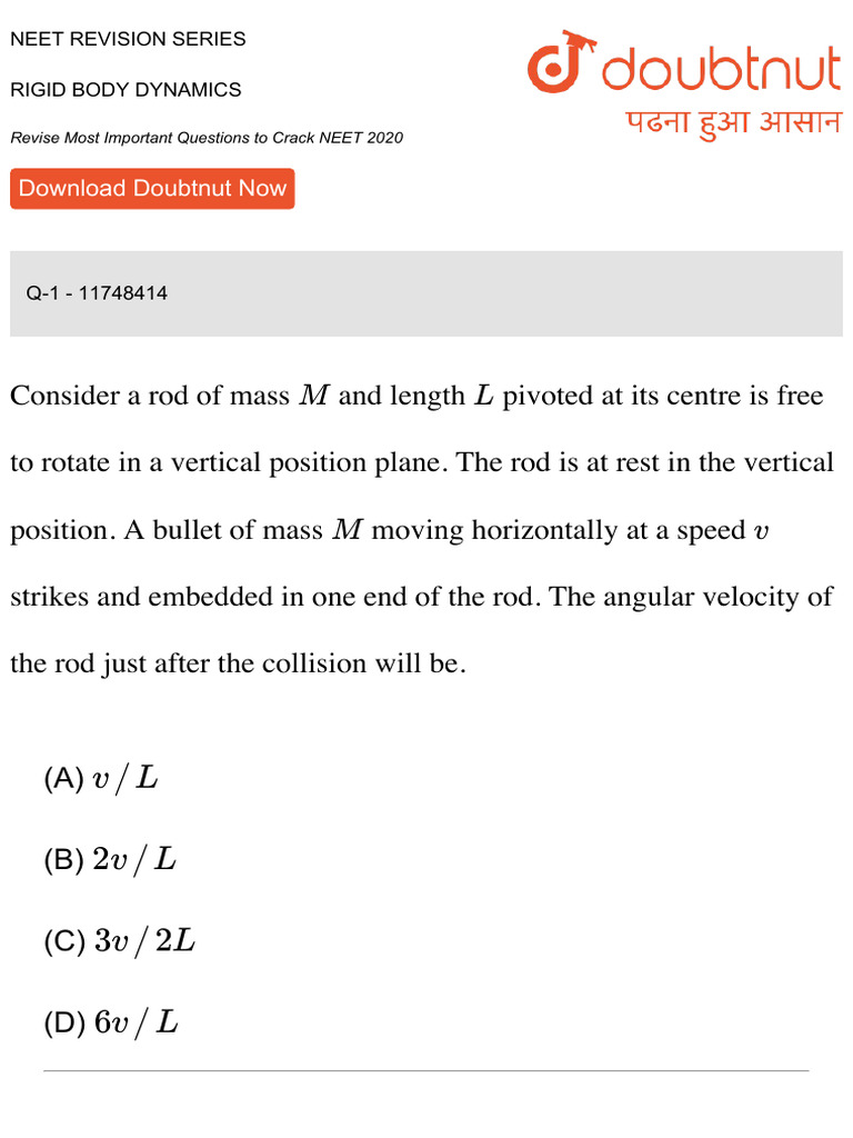 Phy Neet Revision Series Rigid Body Dynamics | PDF | Rotation Around A ...