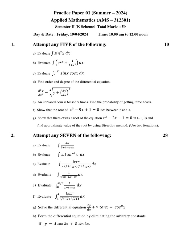 Practice Paper 01 | PDF | Normal Distribution | Statistical Theory