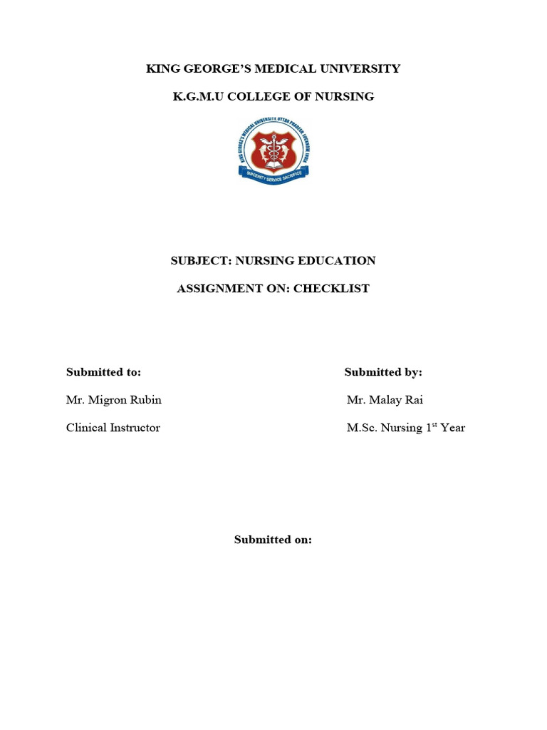 Assgnmnt 9 - Checklist | PDF | Behavior Modification | Cognition